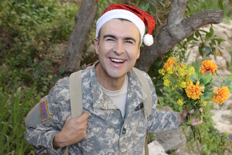 Army Soldier Coming Back Home with Presents for Christmas Stock Photo ...