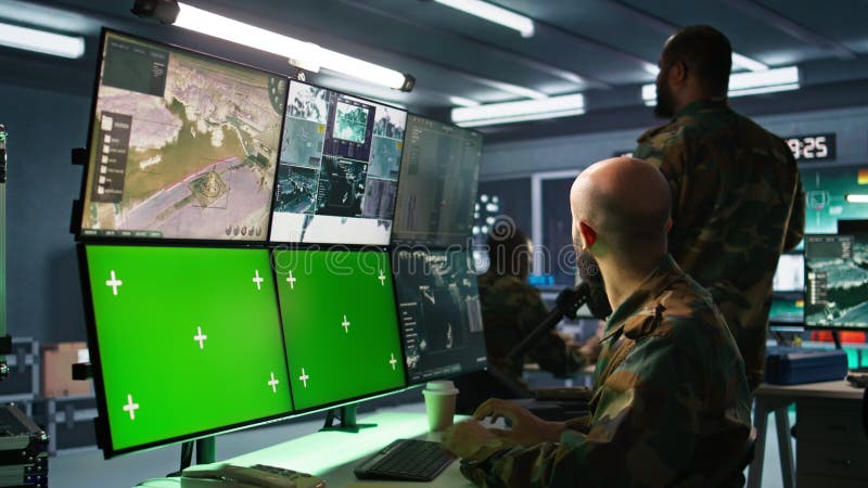 Army Specialist Engaging Enemy Forces Using Mockup Monitors Stock Video ...