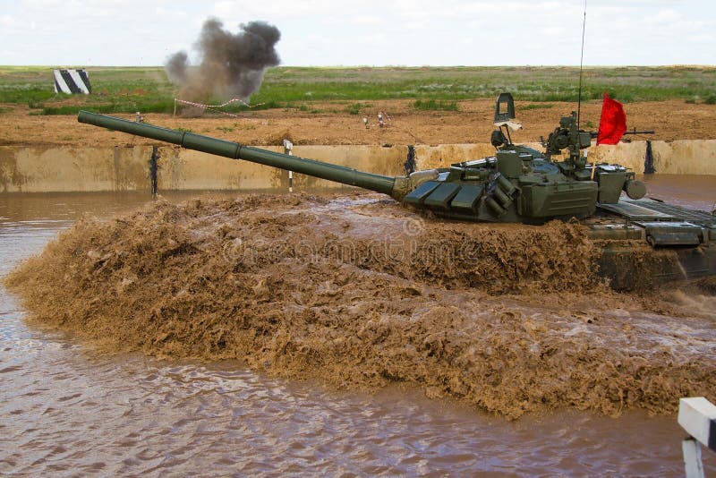 Army Tank Crosses the Water Obstacle Stock Image - Image of weapon ...