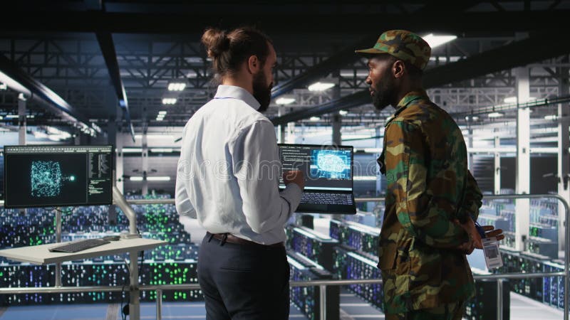 Army Technicians in Command Center Server Room Using Artificial ...