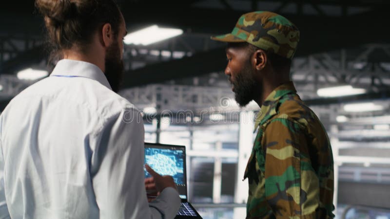 Army Technicians in Command Center Server Room Using Artificial ...