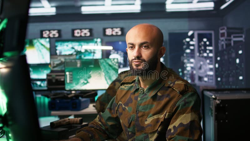 Military Dispatcher Managing Communications Networks, Gathering Intel ...