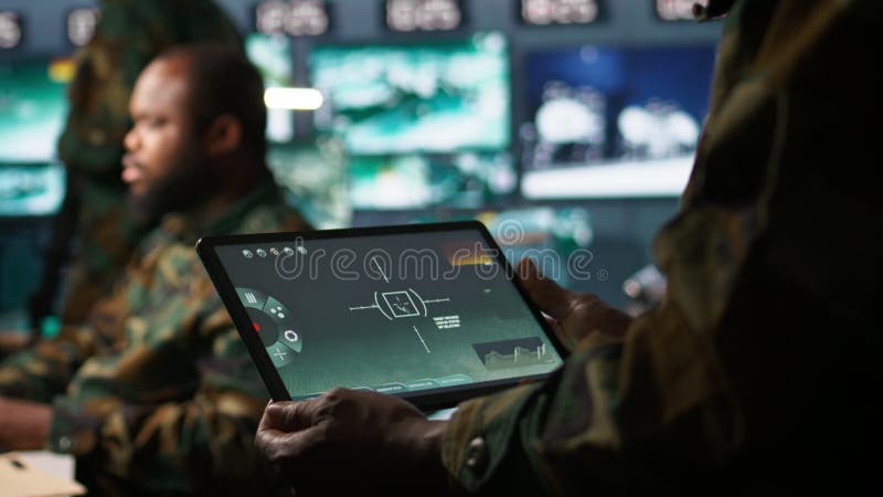 Army Telecommunication Systems Operator Using Satellite Software on ...