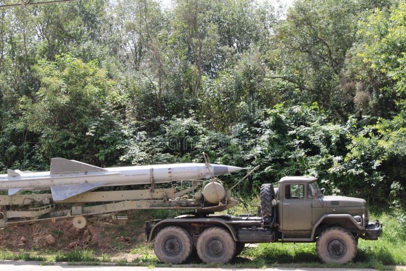 Army truck with rocket editorial stock image. Image of truck - 79435639