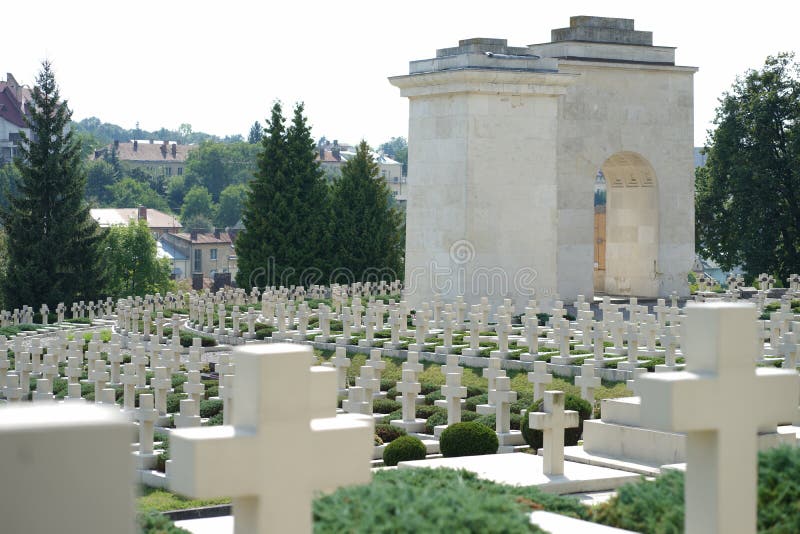 Army War Graveyard with White Crosses Stock Photo - Image of monument ...