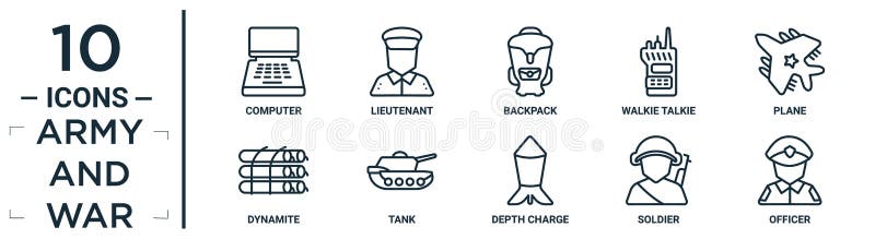 Army.and.war Linear Icon Set Stock Vector - Illustration of talkie ... Army.and.war Linear Icon Set Stock Vector - Illustration of talkie ...
