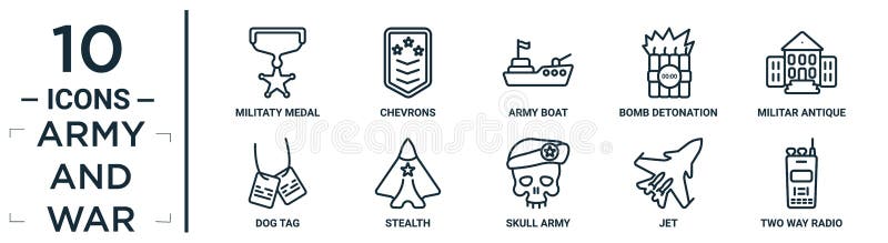 Army.and.war Linear Icon Set Stock Vector - Illustration of boat, thin ... Army.and.war Linear Icon Set Stock Vector - Illustration of boat, thin ...