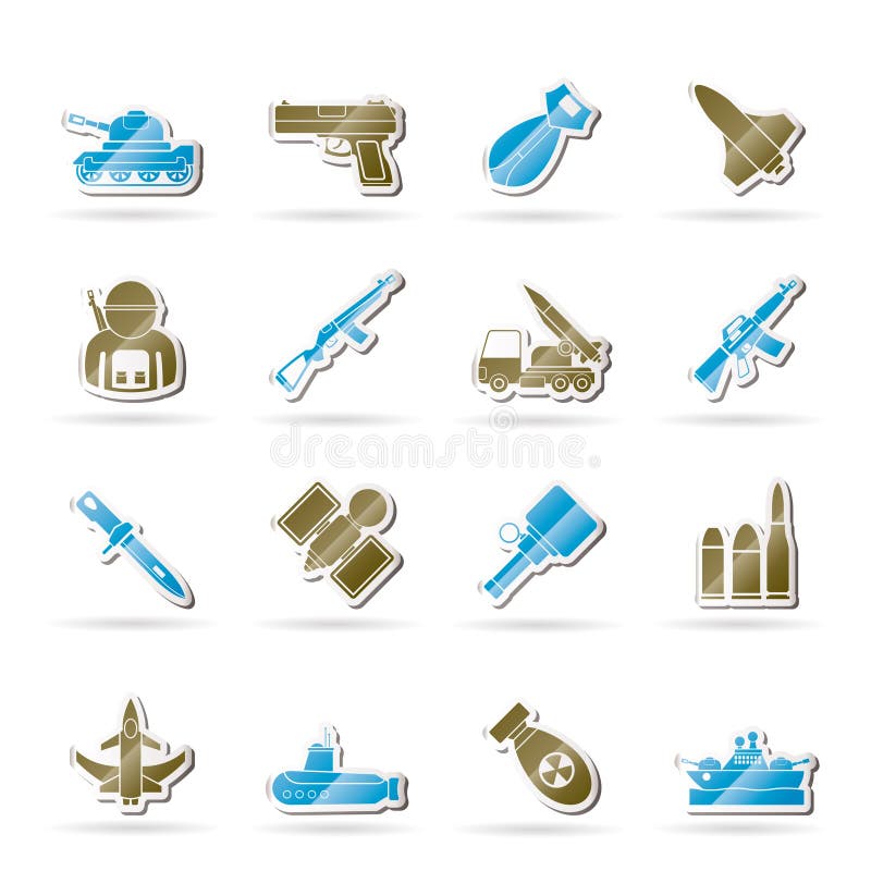 Army, Weapon and Arms Icons Stock Vector - Illustration of automat ...