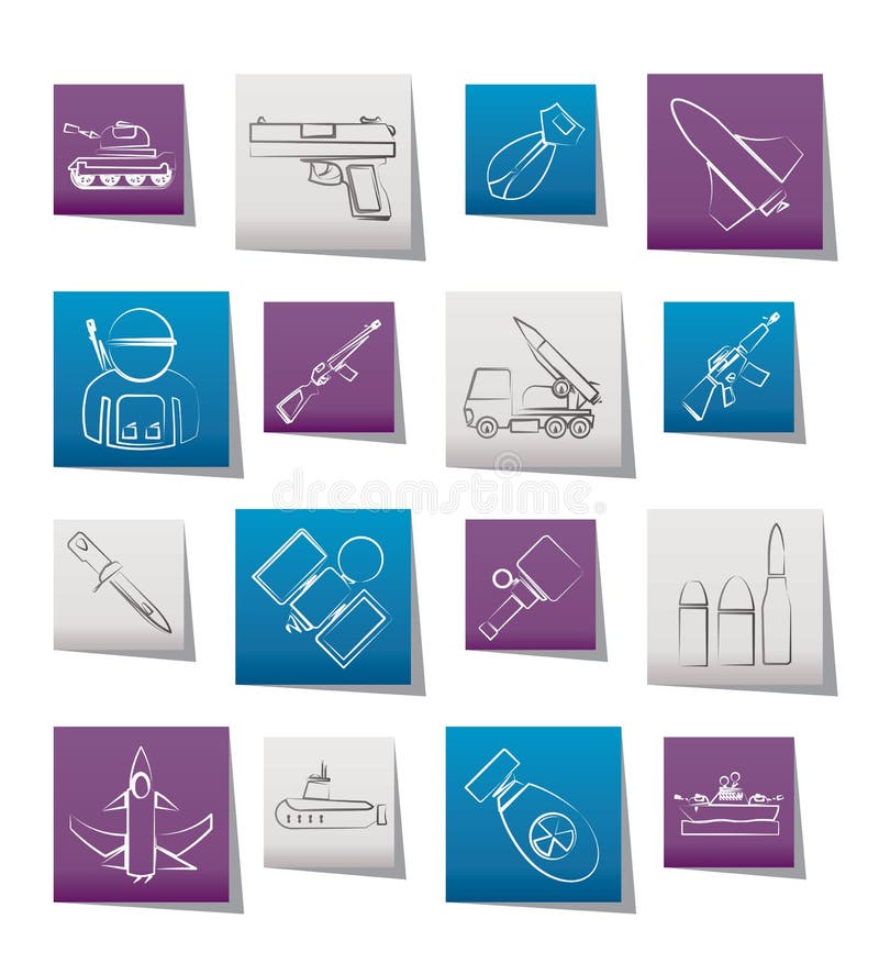 Army, Weapon and Arms Icons Stock Vector - Illustration of navy ...