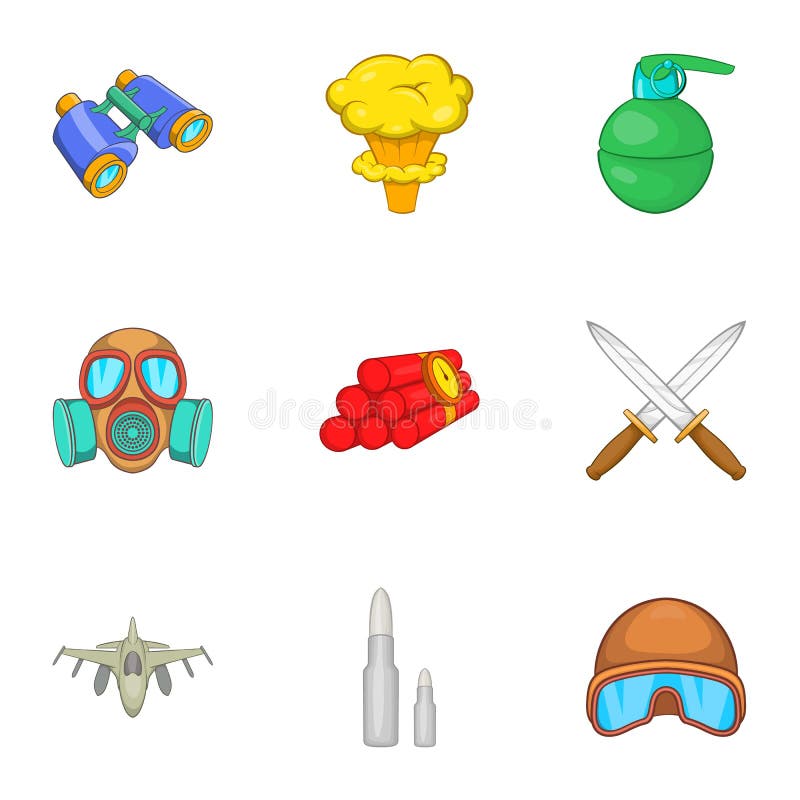 Army Weapons Icons Set, Cartoon Style Stock Vector - Illustration of ...