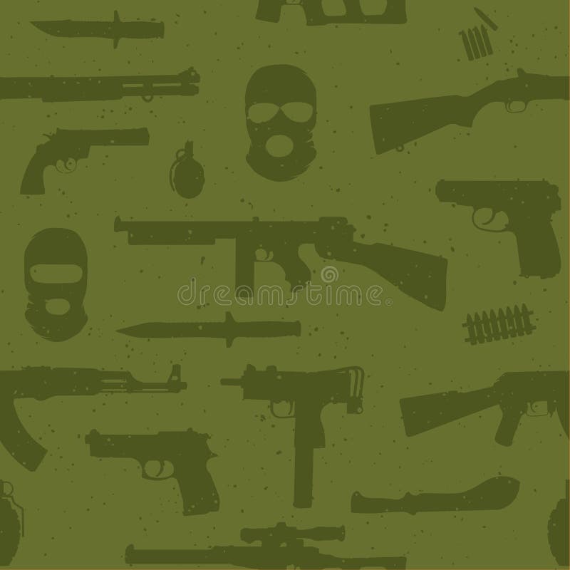 Army Weapons Seamless Vector Pattern Stock Vector - Illustration of ...