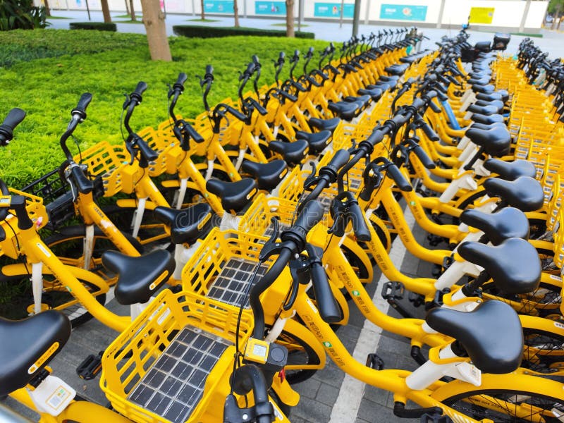 Army of Yellow Shared Bicycles from Meituan Which Can Be Paid by WeChat ...