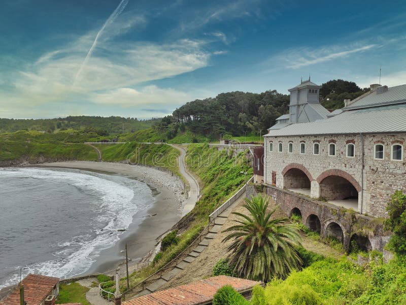 Arnao Beach and Ancient Coal Mine Building, Castrillon, Asturias, Spain ...