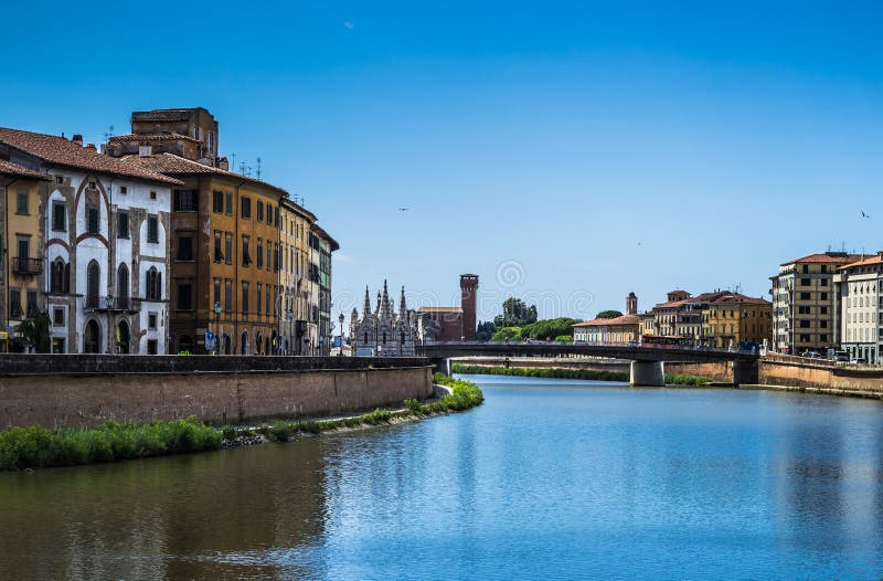 Arno river in Pisa, Italy stock image. Image of mediterranean - 80402949