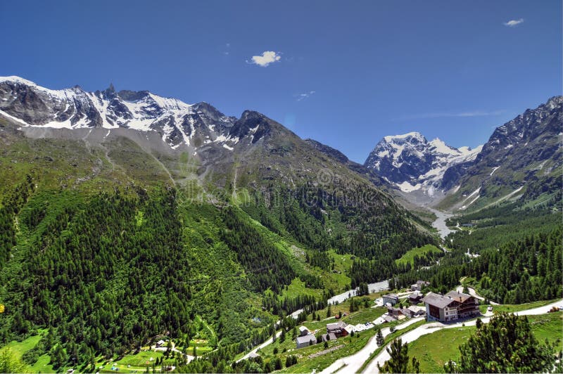 Arolla stock image. Image of green, evolene, snow, houses - 44959147