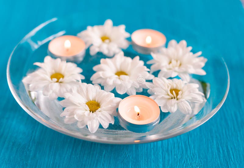 Aroma Bowl Candles and Flowers Stock Image - Image of light, health ...