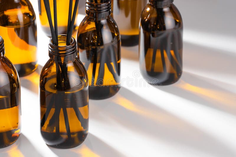 Aroma Diffuser with Essential Oil in a Amber, Brown Glass Bottle ...