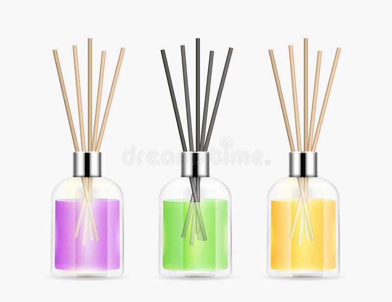 Aroma Diffuser Glass, Bottles with Wooden Sticks Realistic Set ...