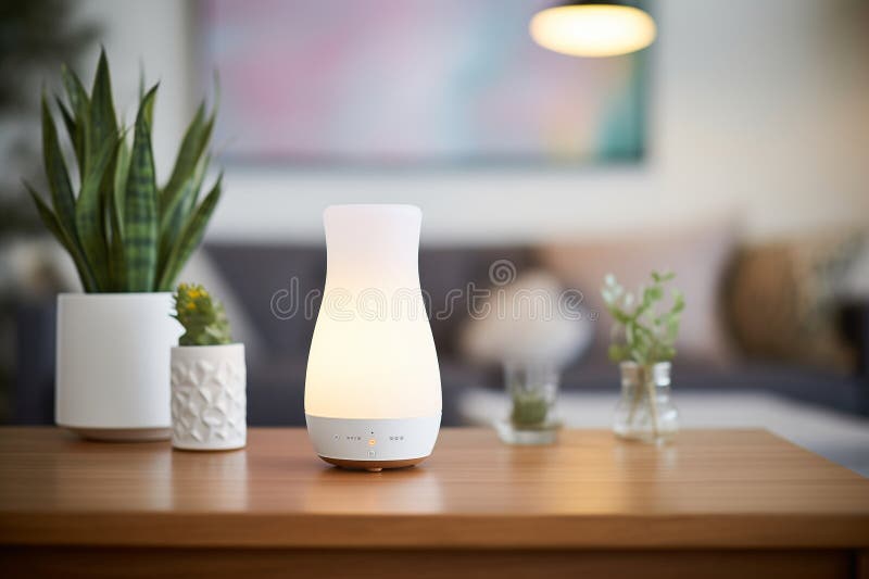 Aroma Diffuser on a Table with a Glowing Led Light Stock Image - Image ...