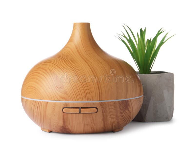 Aroma Oil Diffuser and Plant Isolated on White Stock Photo - Image of ...