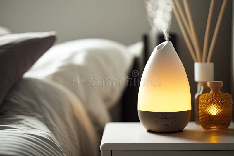 Aroma Oil Diffuser on Table Against in Minimalist Bedroom. Ai ...