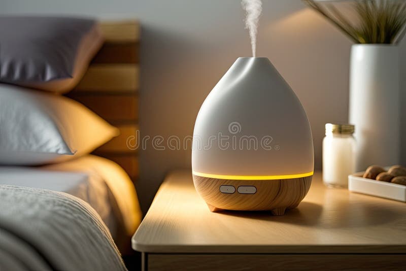 Aroma Oil Diffuser on Table Against in Minimalist Bedroom. Ai ...
