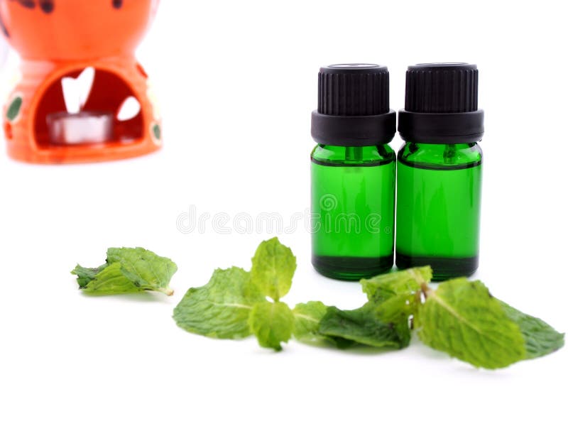 Aroma Oil on White Background Stock Photo - Image of peppermint ...