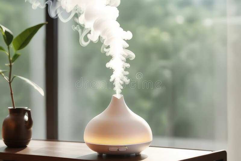 Aroma Oil White Glass Diffuser Rising Steam Flow Table Window Stock ...