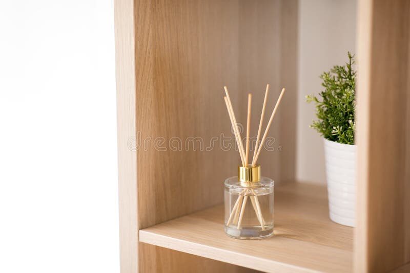 Aroma Reed Diffuser on Wooden Shelf Stock Image - Image of fragrance ...