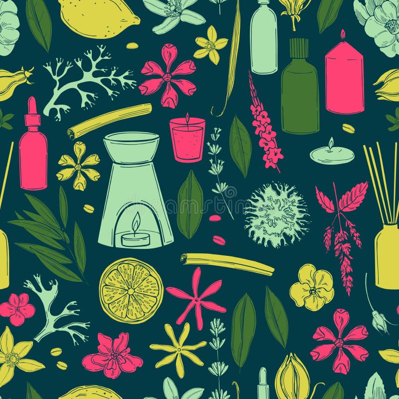 Aromatherapy. Plants for Perfumery. Vector Pattern Stock Vector ...