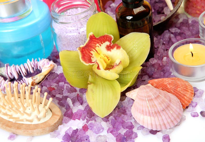 Body care items stock image. Image of salt, color, marine - 143793595