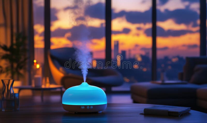 Aromatherapy Diffuser on Table with Warm Sunlight in Cozy Room, AI ...