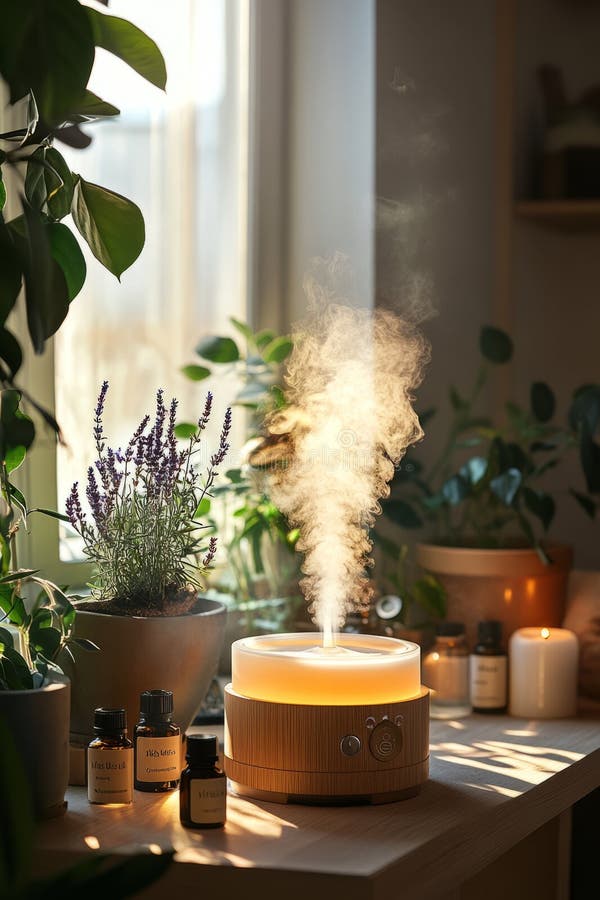 Aromatherapy Diffuser on Table with Warm Sunlight in Cozy Room, AI ...