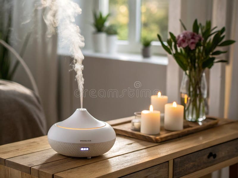 Aromatherapy Diffuser Emitting Mist on a Table Stock Illustration ...