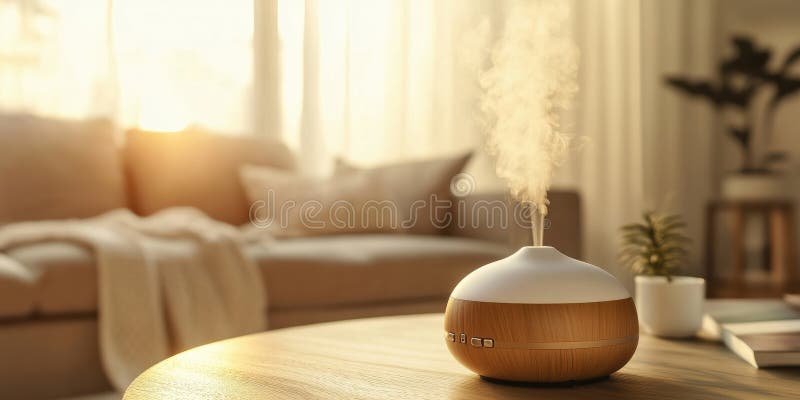 Aromatherapy Diffuser on Table with Warm Sunlight in Cozy Room, AI ...