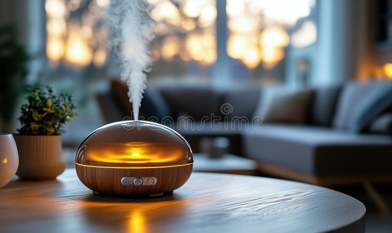 Aromatherapy Diffuser on Table with Warm Sunlight in Cozy Room, AI ...