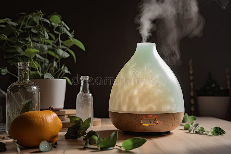 Aromatherapy Diffuser, with Essential Oil Mixture and Steam Rising from ...