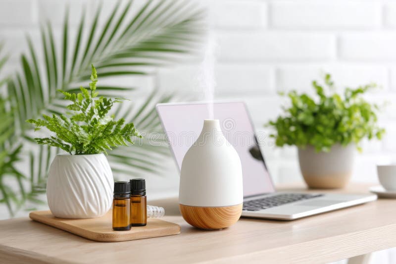 Aromatherapy Diffuser on Table with Warm Sunlight in Cozy Room, AI ...