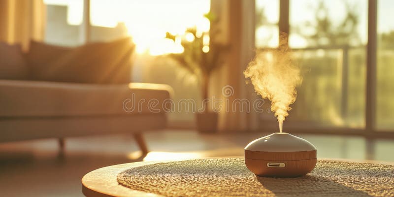 Aromatherapy Diffuser on Table with Warm Sunlight in Cozy Room, AI ...