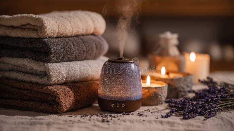 Aromatherapy Diffuser on Table with Warm Sunlight in Cozy Room, AI ...