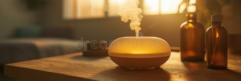 Aromatherapy Diffuser on Table with Warm Sunlight in Cozy Room, AI ...