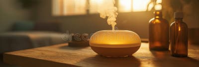 Aromatherapy Diffuser on Table with Warm Sunlight in Cozy Room, AI ...