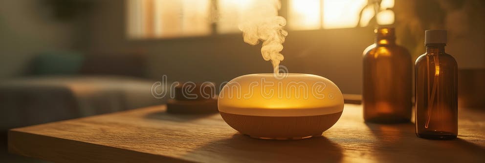 Aromatherapy Diffuser on Table with Warm Sunlight in Cozy Room, AI ...