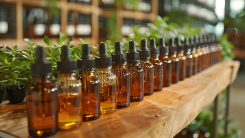 Aromatherapy Display, Organized Bottles of Aromatic Essential Oils on a ...