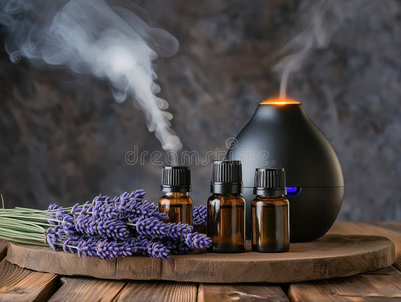 Aromatherapy Scene Featuring Lavender, Essential Oil Bottles, and ...