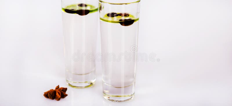 Aromatic Anise Alcohol with Coffee Beans in a Glass, Drink Set Stock ...