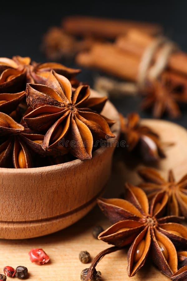 Aromatic Anise Stars and Spices on Tray, Closeup Stock Photo - Image of ...