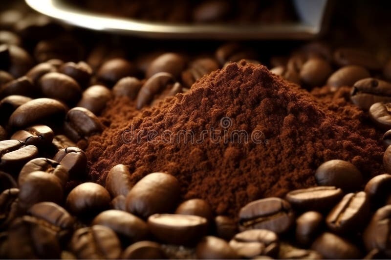Aromatic Awakening: Close-Up of Coffee Beans and Freshly Ground Coffee ...