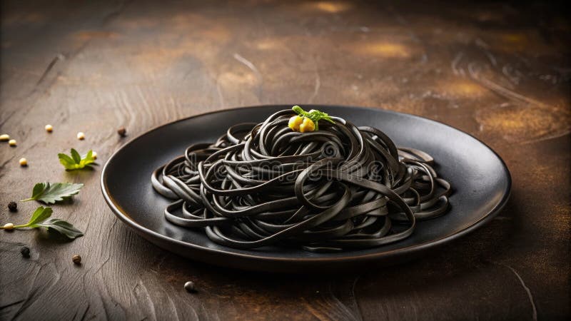 Aromatic Black Pasta Dish Served on Dark Plate. Generative AI Stock ...