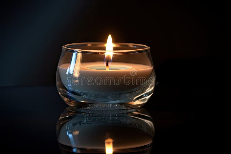 Aromatic Candle in a Clear Glass Container, with Reflection of Flame ...
